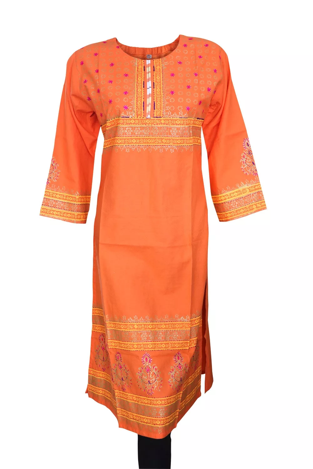ORANGE COLOR SCREEN PRINTED COTTON KURTI